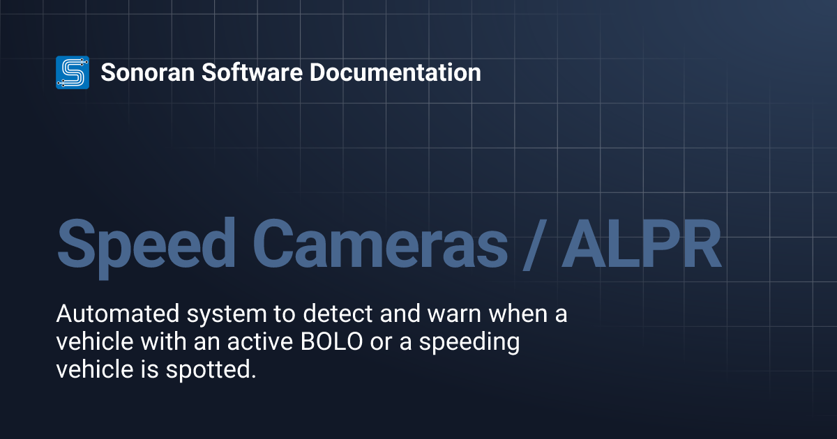 Speed Cameras / ALPR | Sonoran Software Documentation